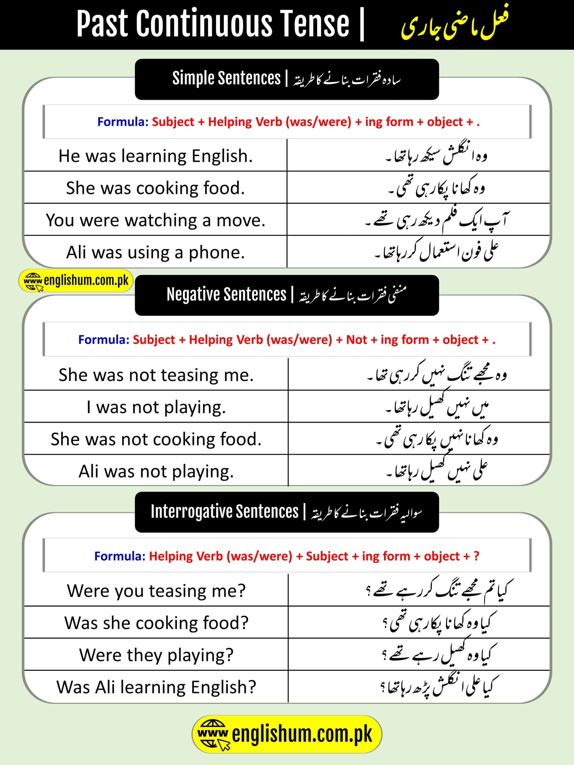 Past Continuous Tense in English and Urdu with Examples - Englishum